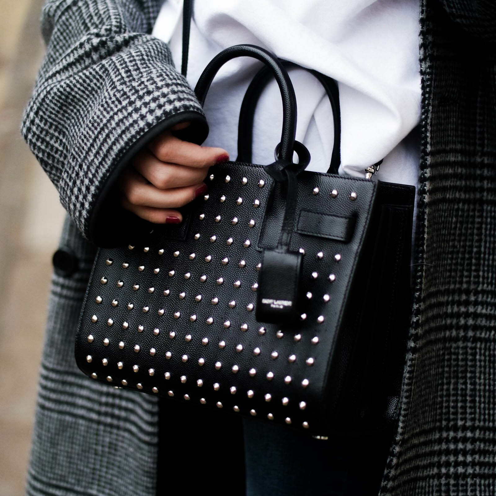 Saint Laurent YSL Studded Nano Sac De Jour Black Silver Studs Saint Laurent YSL Studded Nano Sac De Jour Black Silver Studs